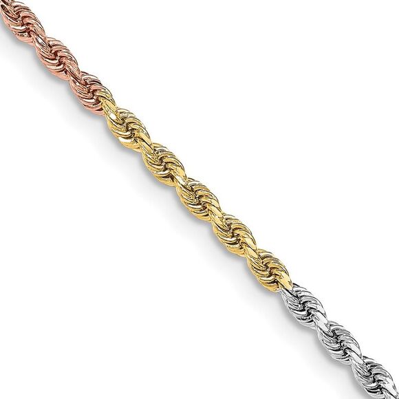 Kazi Luxury | Jewelry | 4k Yellow Gold Tricolor 3mm Dc Rope Chain ...